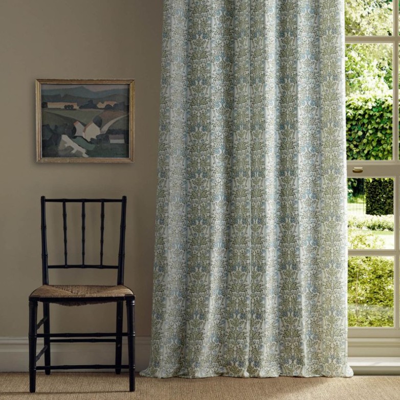 Oak & Blossom - Umber/Mineral Blue fabric | The Unfinished Works ...