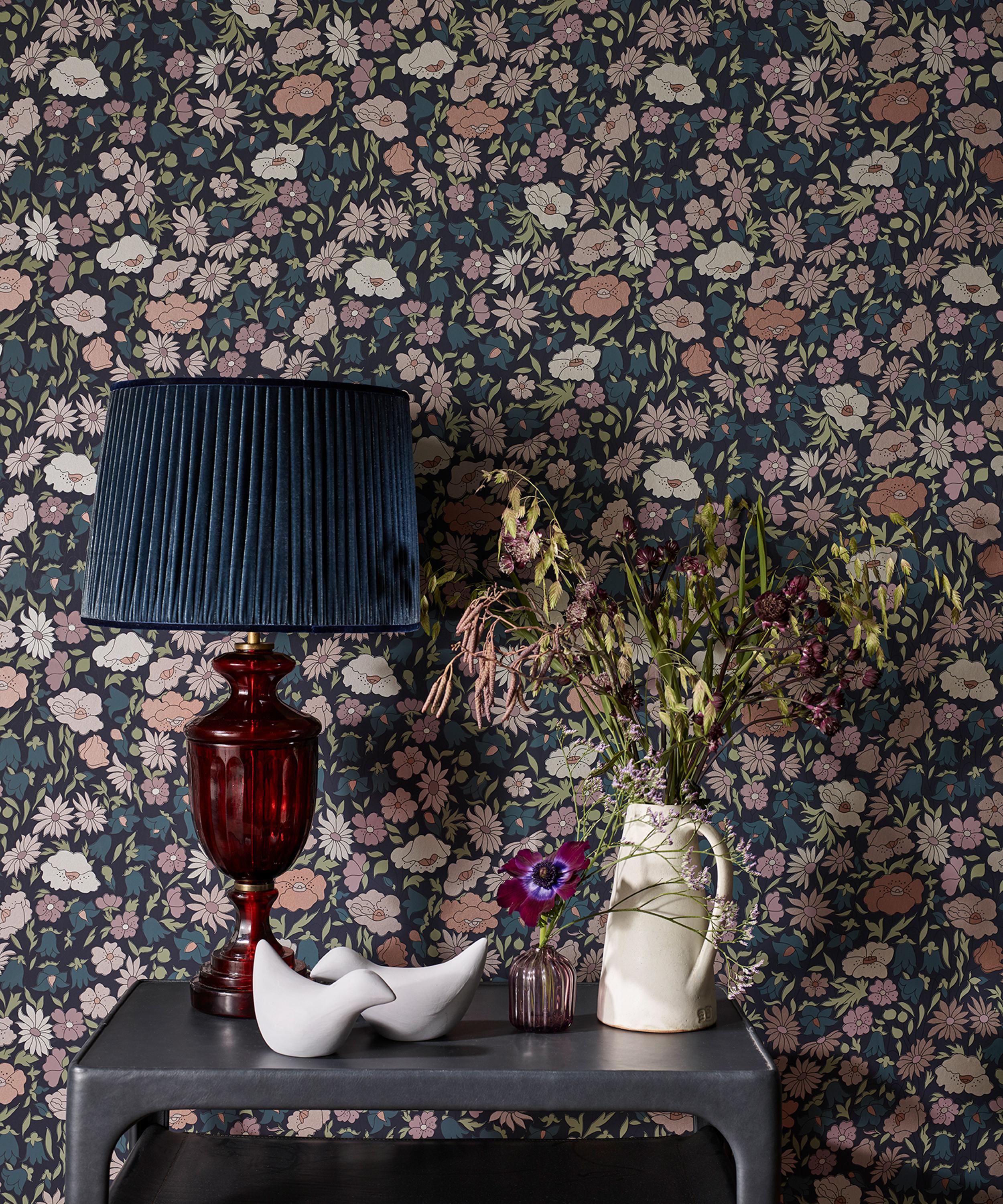 Poppy Meadowfield - Pewter Blue wallpaper | Liberty London Wallpaper ...
