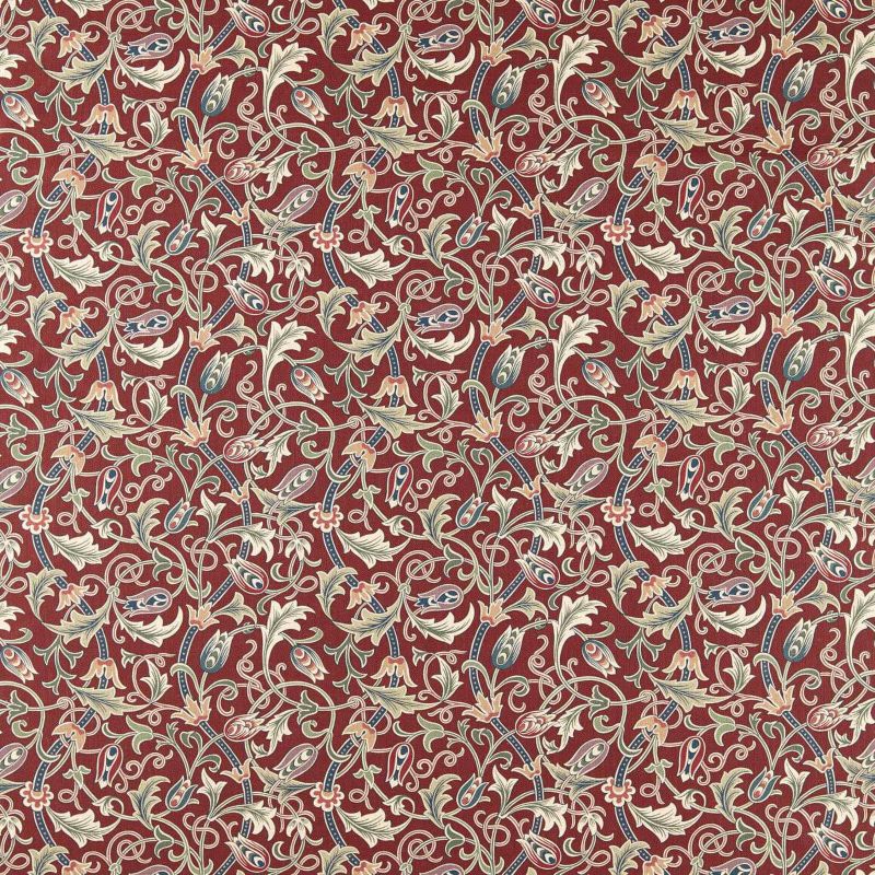 Scrolling Tulip - Plum fabric | The Unfinished Works Fabrics | Morris & Co
