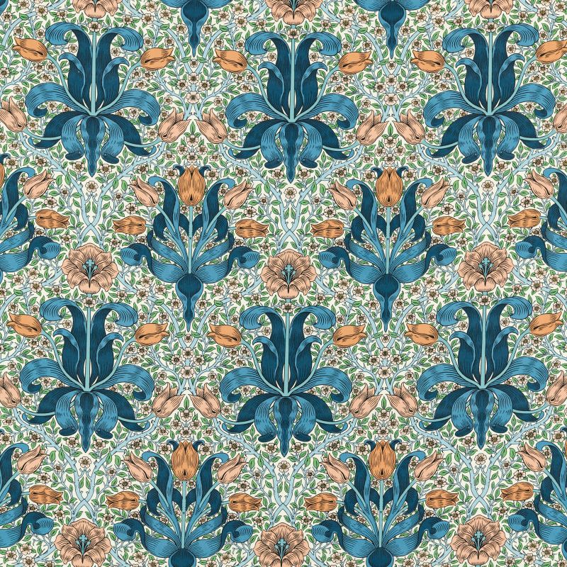 Spring Thicket - Paradise Blue/Peach fabric | Bedford Park Fabrics ...