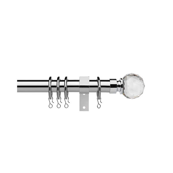 Universal - Chrome 28mm Faceted Pole Kit | Chrome Metal Curtain Pole Kits